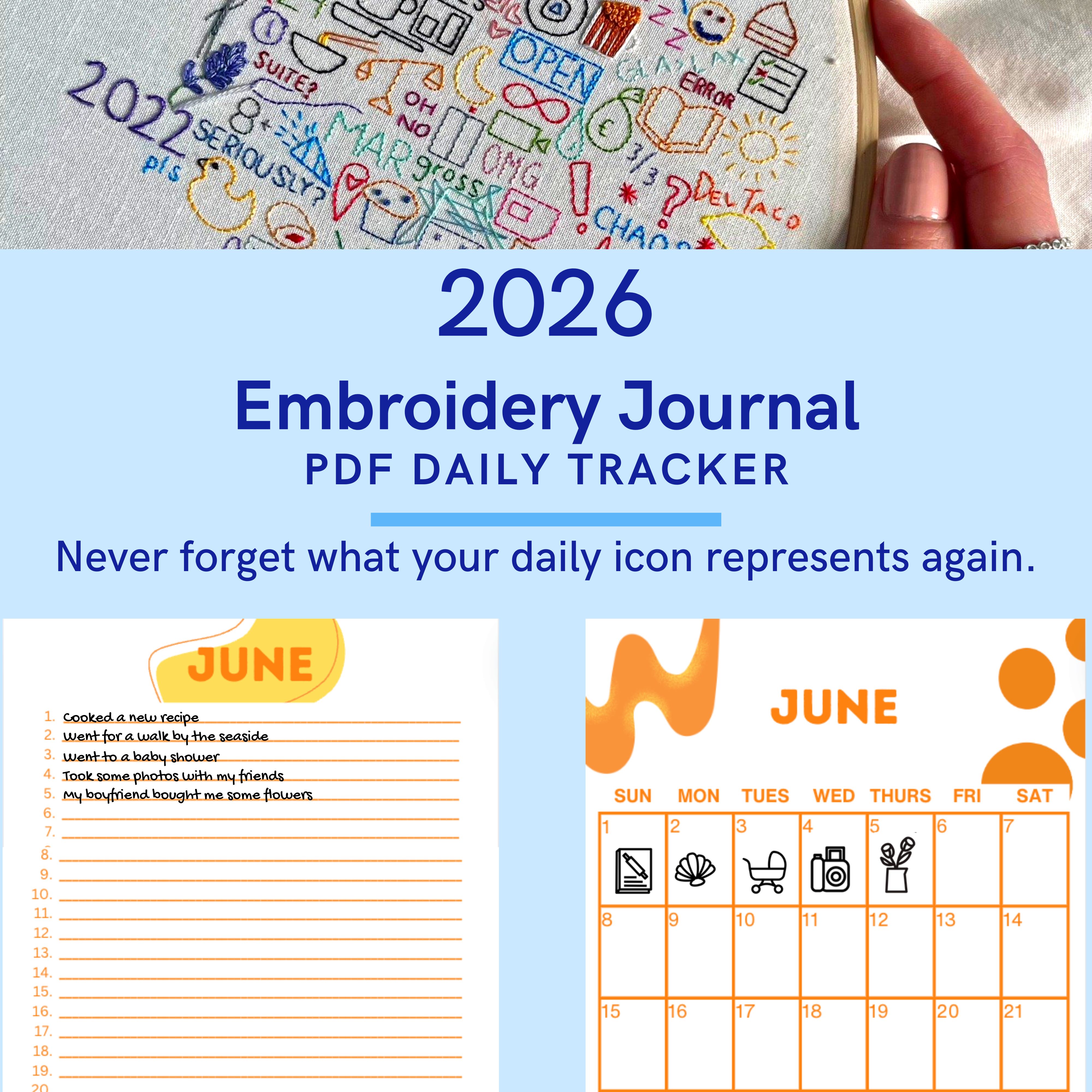 2026 Embroidery Journal Daily Tracker - The Stir-Crazy Crafter